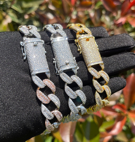 Iced Out Baguette Cut Moissanite Cuban Link Bracelet – Moissanite Glitz