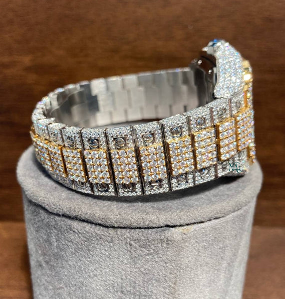 Dual Tone Iced Out Moissanite Wrist Watch For Him – Moissanite Glitz