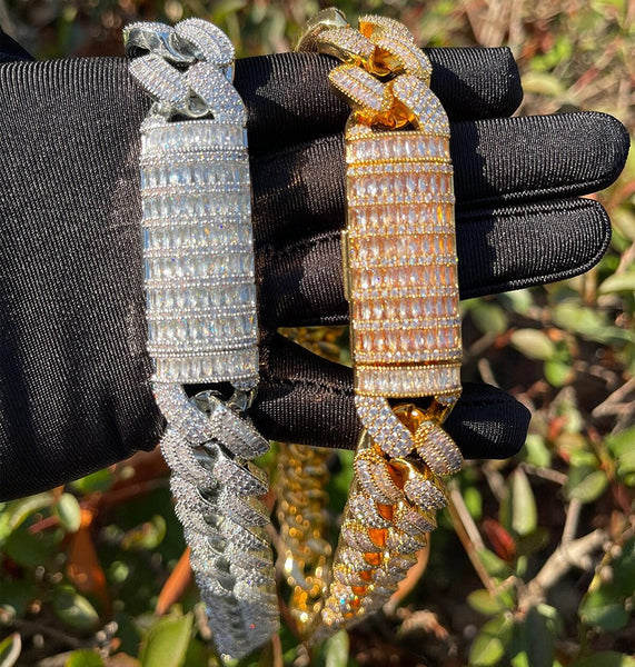 Iced Out Moissanite Baguette Cut Cuban Chain – Moissanite Glitz