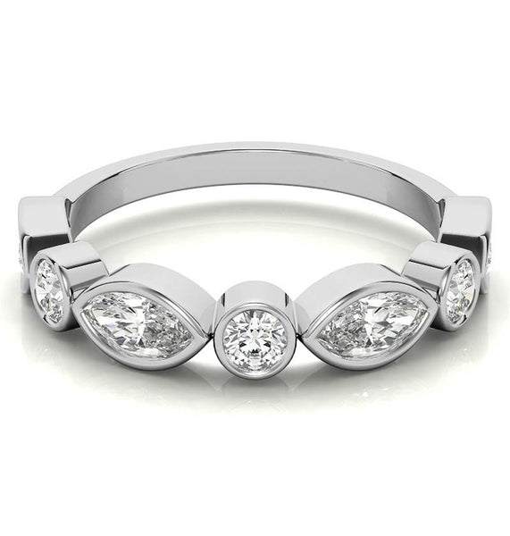 Round & Marquise Cut Moissanite Bezel Set Eternity Band – Moissanite Glitz
